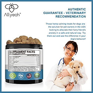 Dogs Calming Chews, Dog Treats Anti Anxiety Relief Dog Chill Pill Bites, Hemp Calm Care, Fireworks Travel Sleep Aggression Separation Pain Ease, Dog Anxiety Grooming Pets Supplements Relaxer Calm Aid