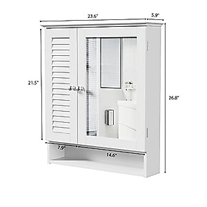 MOIDEI Bathroom Medicine Cabinets with Mirror,2 Door Adjustable Shelves Bathroom Wall Cabinet,Over The Toilet Space Saver Storage Cabinet,Wall Mounted Cabinet for Bathroom Laundry Room Kitchen,White