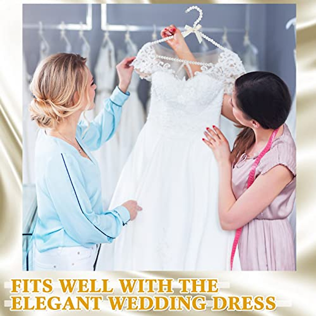 20 Pieces Pearl Clothes Hanger Beaded Clothing Hanger with Ribbon Bowknot Metal Elegant Clothes Standard Hangers for Women Bride Wedding Dress Coat Shirt Decorative Hangers (White)