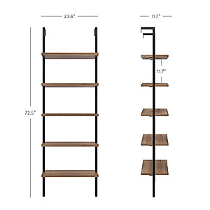 Nathan James Theo 5-Shelf Oak Wood Modern Bookcase, Open Wall Mount Ladder Bookshelf with Industrial Black Metal Frame