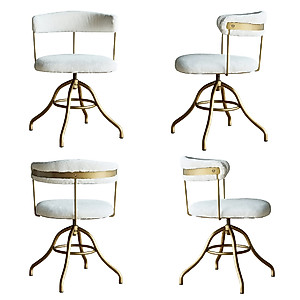 Way2Furn Vintage Desk Chair, Vanity Chair for Women, Comfy Faux Fur Accent Chair, Adjustable Swivel White Upholstered Chair for Bedroom, Cloakroom