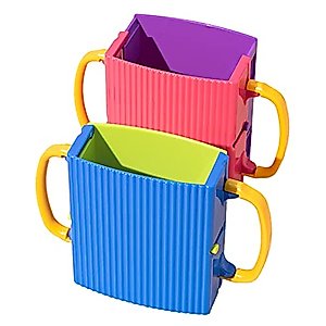 Baby Juice Box Holder Juice Bag Holder for Toddlers No Squeeze Adjustable Folding Food Pouch and Milk Box Holder for Kids No Spill 2-Pack (Blue&Pink)
