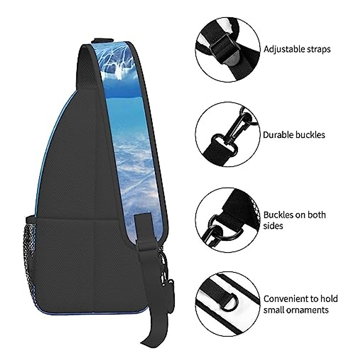 UNIOND Ocean sharks Printed Sling Bag Adjustable Cross Chest Bag Shoulder Backpack for Outdoor Travel