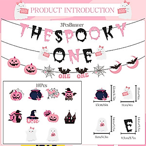 Gameza Halloween Birthday Party Decorations - 13PCS Glitter The Spooky One Birthday Decorations Girl Banner Hanging Swirls Pink Cute Ghost 1st Birthday Decor Set Little Boo Themed Party Supplies