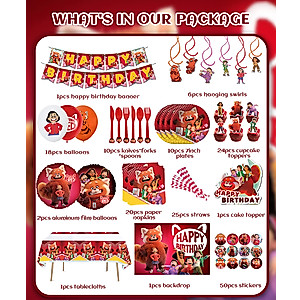 199Pcs Party Supplies, Red Party Decorations Red Party Favors Decorations Gift Set Cartoon Movie Decoration with Backdrop Cloth Flatwares Banner Balloon(Serves 10)