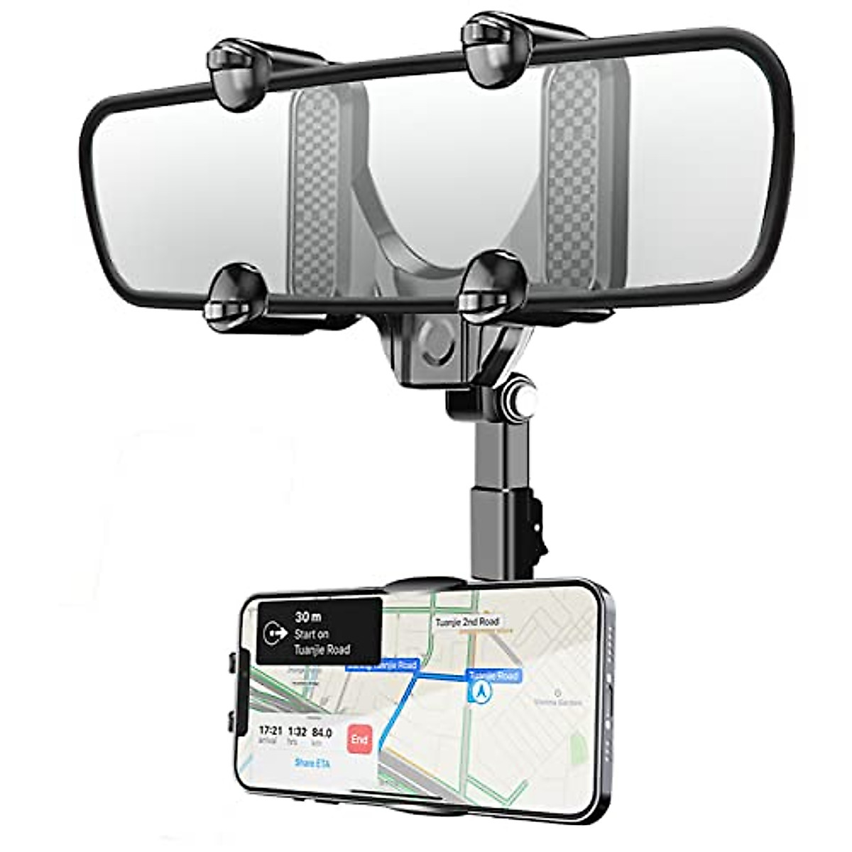 JOCOSA Car Rearview Mirror Phone Holder Phone Mount for Car, Universal 360° Rotatable and Retractable Adjustable Multifunctional GPS Holder for All Mobile Phones Fits Most Cars