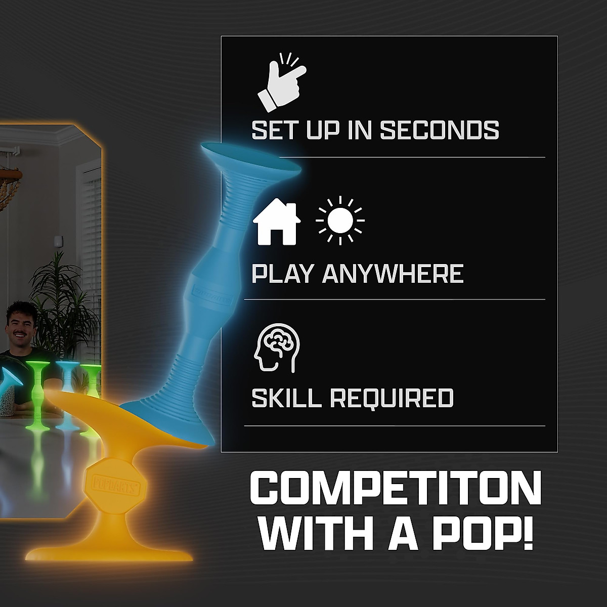 POPDARTS Glow Pack Game Set Glow in The Dark (Blue and Green) - Indoor, Outdoor Suction Cup Throwing Game - Competition with a POP