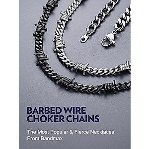 Bandmax Barbed Wire Choker Necklace for Women Men Stainless Steel Gothic Thorns Necklace Chain 16 Inches Women Chunky Punk Choker