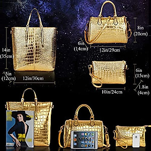 Downupdown Women Handbags and Purses Set Crocodile Pattern Tote Bags Top Handle Handbags Wristlets Wallet Shoulder Bag Satchel 3 Pcs with Shoulder Strap-Black