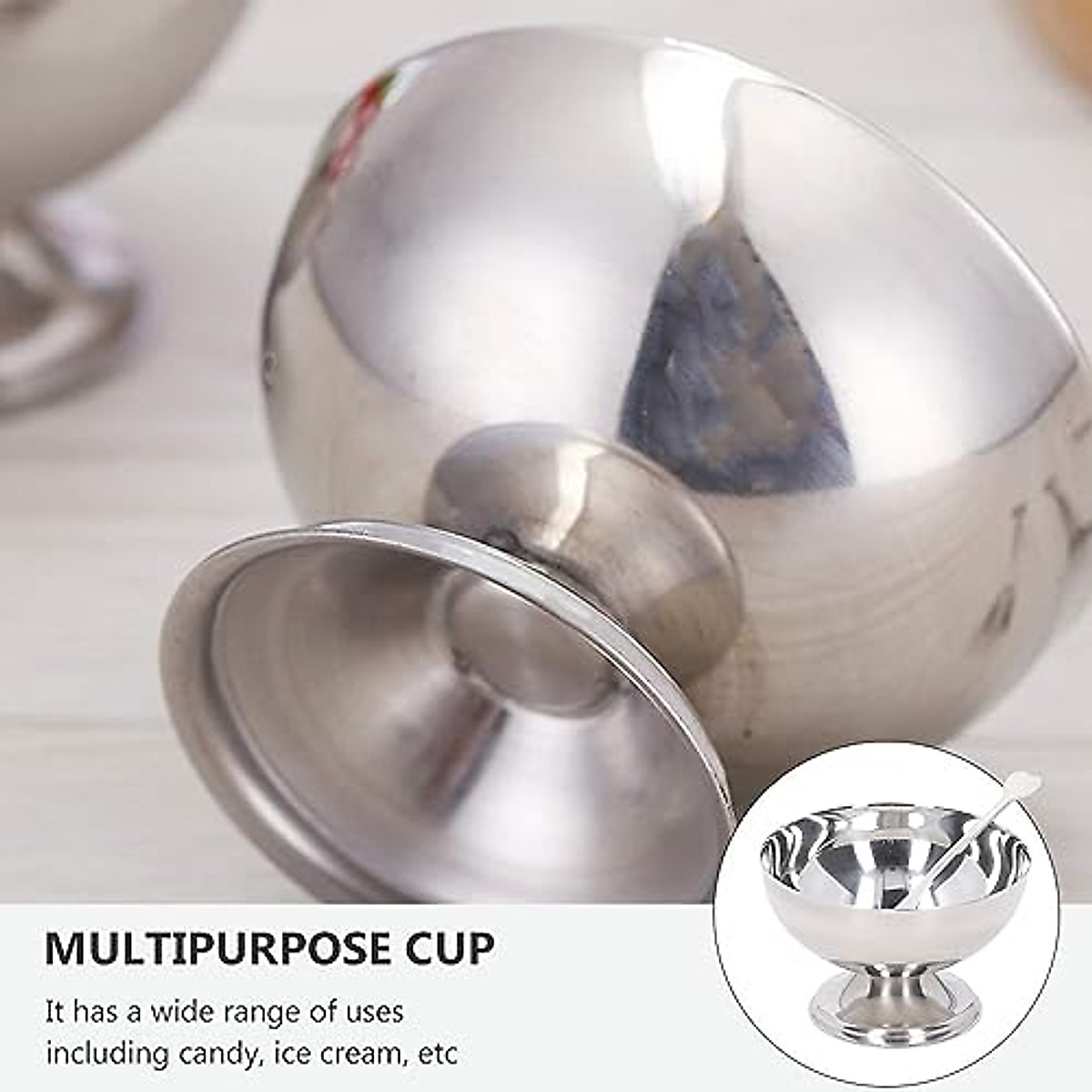 Haofy Ice Cream Bowl Stainless Steel Dessert Pudding Bowls Sundae Salad Serving Dip Bowl Trifle Tasting Bowls with Fork Housewarmings, Parties, Weddings (200ml)