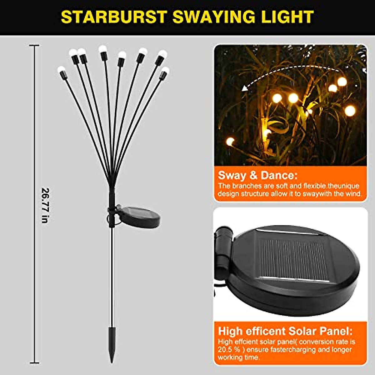 TIMGHKS Solar Firefly Lights Outdoor Waterproof - Durable Solar Garden Lights IP65 Solar Outdoor Swaying Lights Easy to Install Suitable for Courtyard,Garden,Pathway Decoration 2 Pack (8 LED-2 Pack)