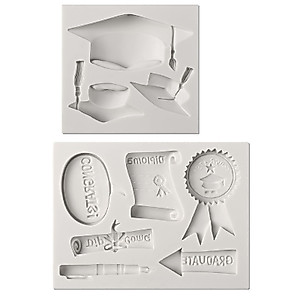 SAKOLLA Graduation Fondant Molds Silicone Doctoral Cap Diploma Candy Chocolate Molds Congrats Grad Congratulations Molds Cake Toppers Party Decorations for 2024 Graduation Celebration