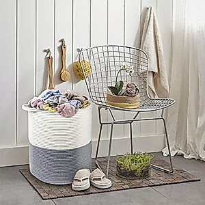Brookstone, Large Cotton Rope Storage Basket, Soft Woven Bin with Handles, Baby Nursery/Blanket Organizer; Perfectly Sized at 18.5” X 16”, Use in Living Room/Bedroom, Suitable for Any Décor Style