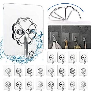 CTCK WINNING Adhesive Hooks Kitchen Wall Hooks- 20 Packs Heavy Duty 21lb(Max) Nail Free Sticky Hangers with Stainless Hooks Reusable Utility Towel Bath Ceiling Hooks Christmas Tree Hook