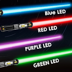 4 Pack Light up Sword Saber with FX Sound (on-Off Control) and Full Retractable Handle, 4 Colors LED Glow in The Dark Toy for Kids Adult