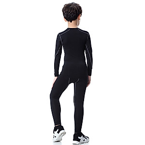 SANKE Boys Soccer Practice Long Sleeve Shirt & Pants 2PCS Compression Set, Black, 10