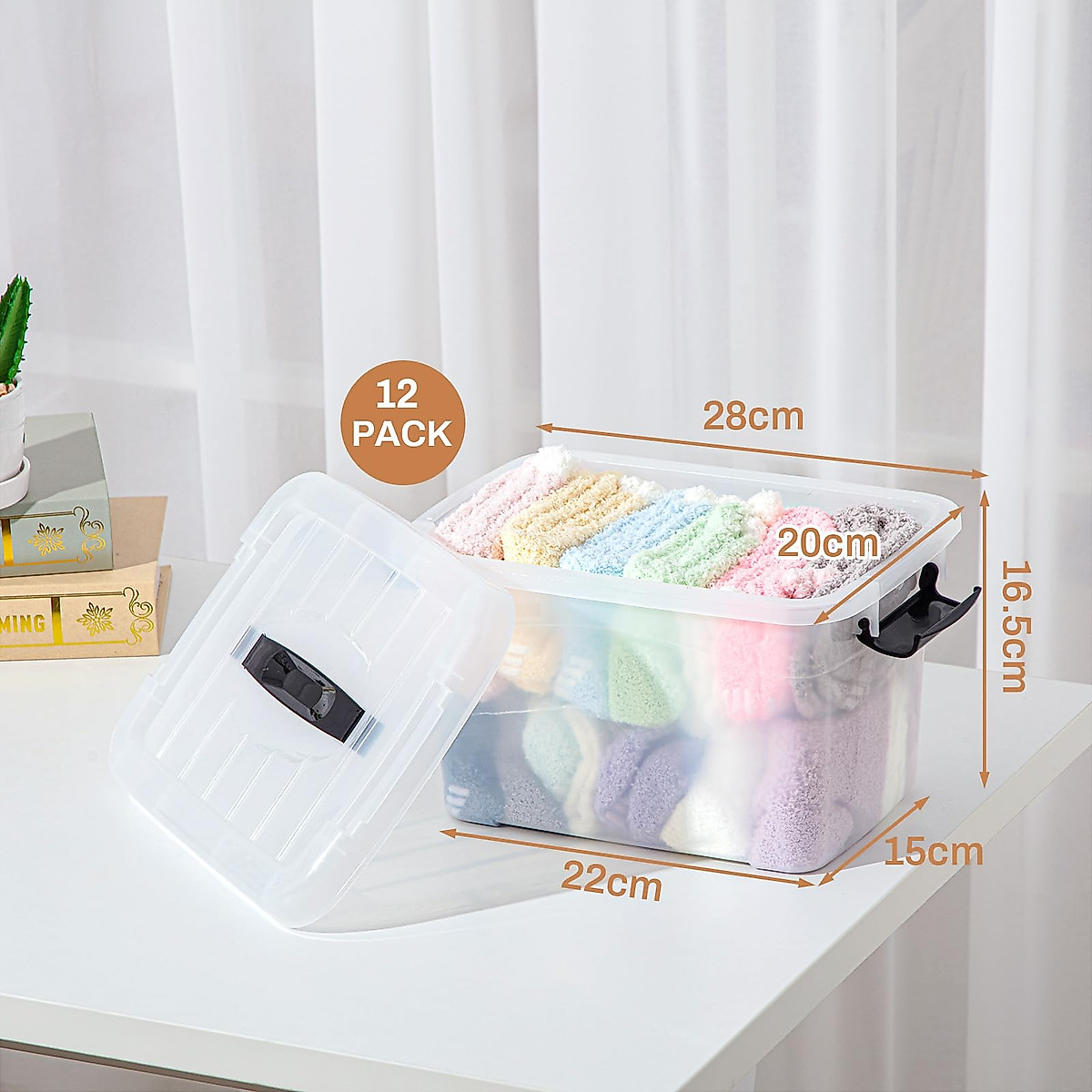 Cunno 12 Pcs 6 Qt Clear Plastic Storage Bins with Lid and Latching Buckles Stackable Storage Container Bin Totes for Storage Tote Box Organizing Tote Tub Box for Toy General Organization Solution