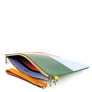 Burberry Blue/Orange Men's Colorblock Leather Zipper Storage Bag