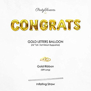 Big Congrats Balloon Gold 16" Letters Banner Gold Graduation Party Decorations Supplies