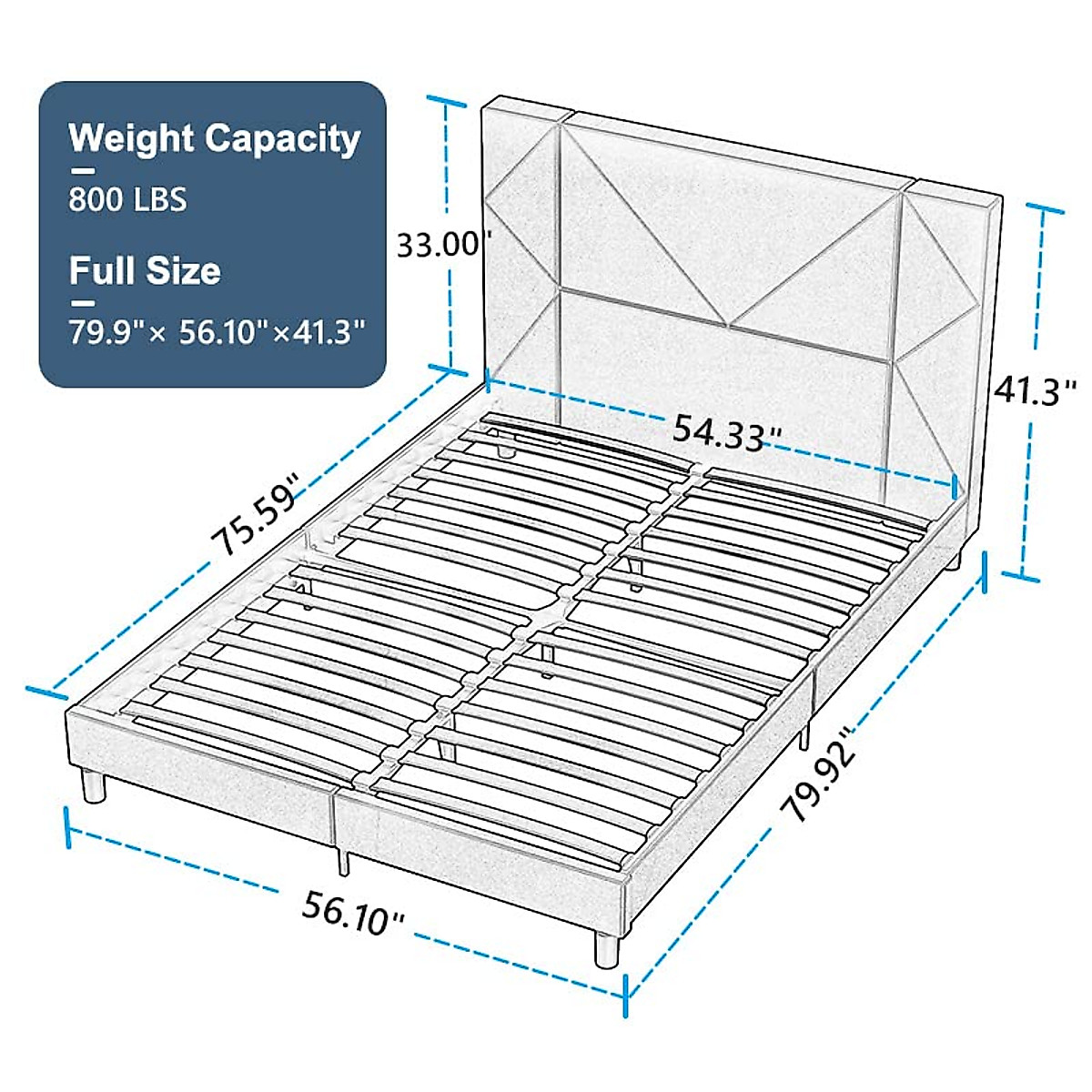 Flolinda Full Size Bed Frame, Upholstered Full Bed Frame with Tufted Velvet Headboard, Mattress Foundation, Strong Wood Slat Support Double Bed Frame, No Box Spring Needed, Easy Assembly