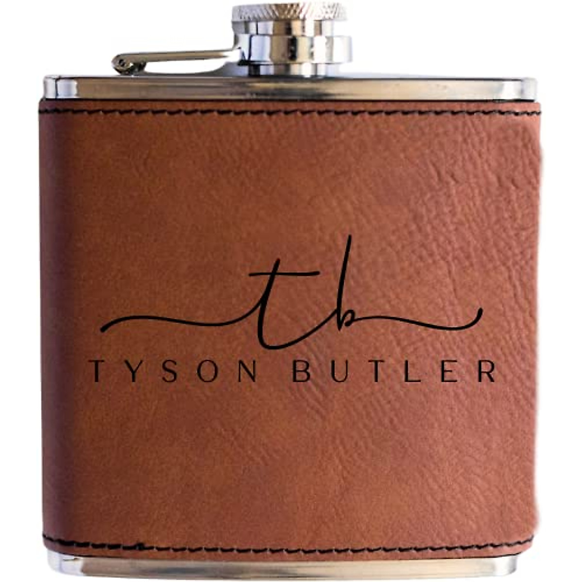 Personalized Flask For Wedding Gift. Customized Flask Gift Set. Engraved Leatherette Flask With Optional Gift Box For Groomsmen Gifts. Engraved Flask (Rawhide)