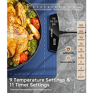 Food Warming Tray, Electric Food Warming Mats with 9 Temperature & 11 Timer Settings, Auto Shut-Off, Rollable Silicone Food Warmer for Buffets, Parties, Gatherings, Christmas, Everyday Use, Navy Blue