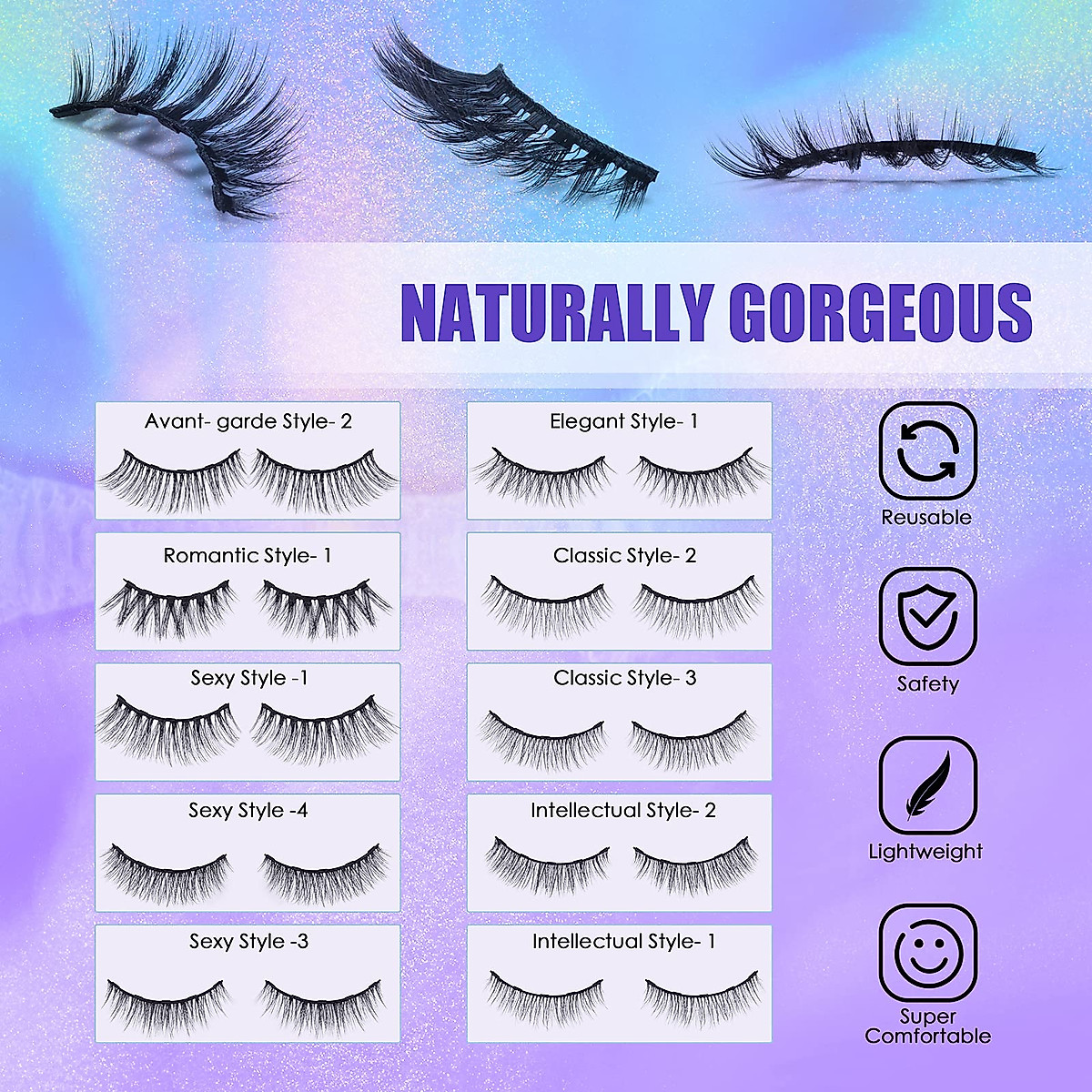 DEJAVIA Magnetic Lashes [10 Pairs], Premium Natural Looking Magnetic Eyelashes with Eyeliner Kit，Reusable Lightweight Wispy Strong Magnetic Eyelashes with Applicator and Tweezers, No Glue Needed