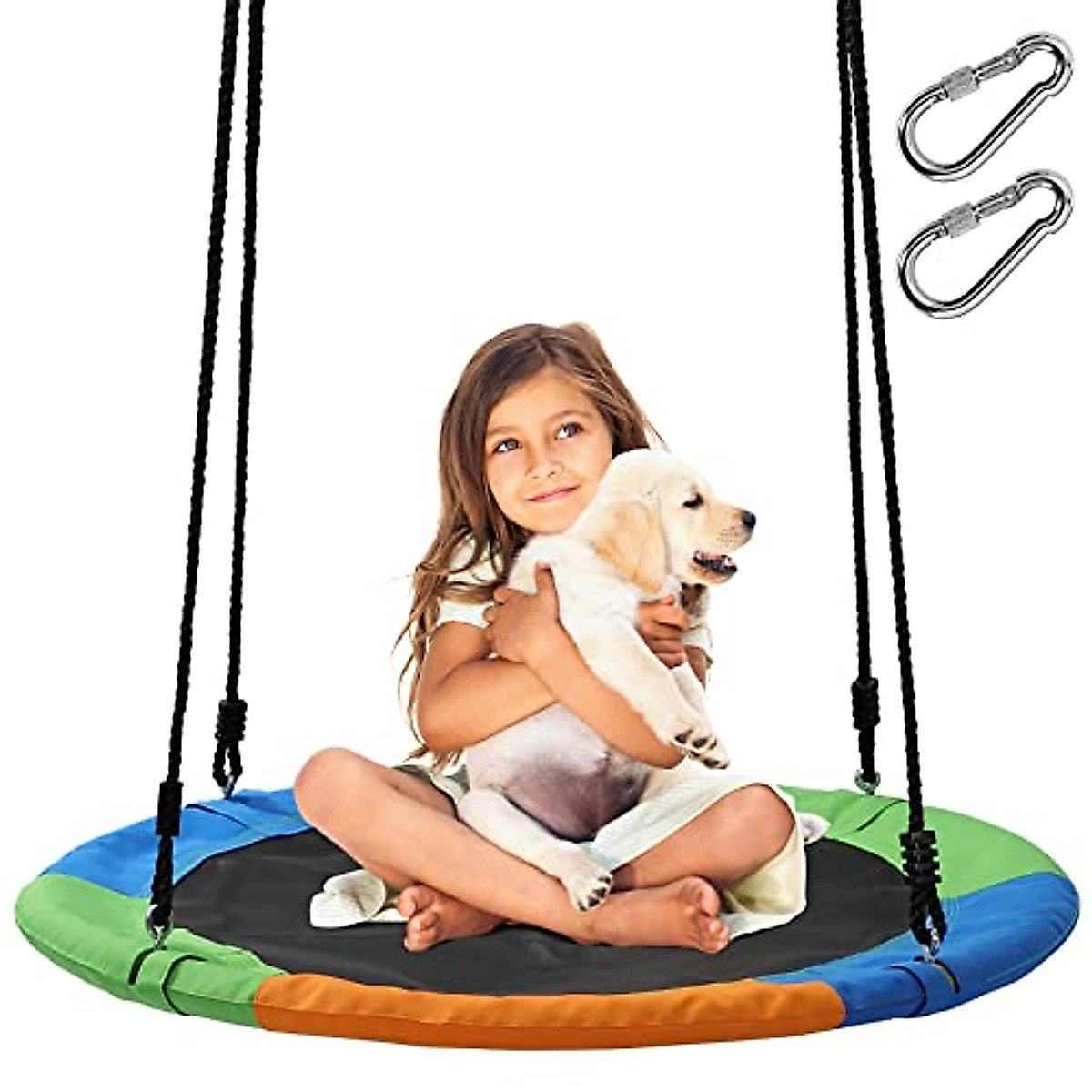Saucer Swing - 900D Oxford Waterproof Tree Swing for Kids and Adults 700lb 40 Inch - with 2 Adjustable PE Ropes and 2 Stainless Steel Carabiners for Outdoor and Indoor