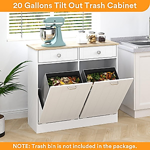Rovibek Double Tilt Out Trash Can Cabinet with Storage Drawer Multifunctional Hidden Garbage Can for Kitchen, Bathroom, Laundry and Living Room