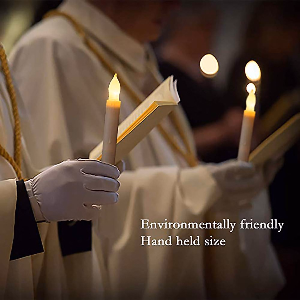 Houdlee Set of 24 Warm White Battery Operated Taper Candles Wax Dipped LED Flicker Amber Realistic Long Taper Candles for Birthday Wedding Party Décor Long Lasting -Batteries Not Included