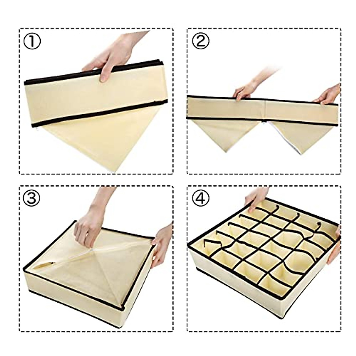 Closet Underwear Organizer，Foldable Storage Box Drawer Divider Kit , Desk Closet Fabric Organizer and Storage Drawer Dividers for Dresser Panties Underwear Bra Socks (4 Set)