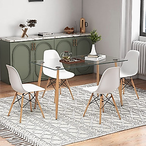 Tangkula Dining Table Set for 4, Modern Kitchen Table and Chairs Set of 4, Glass Dining Room Table Set for Small Living Room, Kitchen