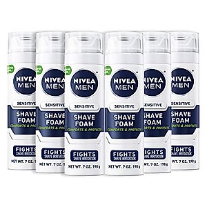 NIVEA MEN Sensitive Shave Foam with Vitamin E, Soothing Chamomile and Witch Hazel Extracts, 6 Pack of 7 Oz Cans