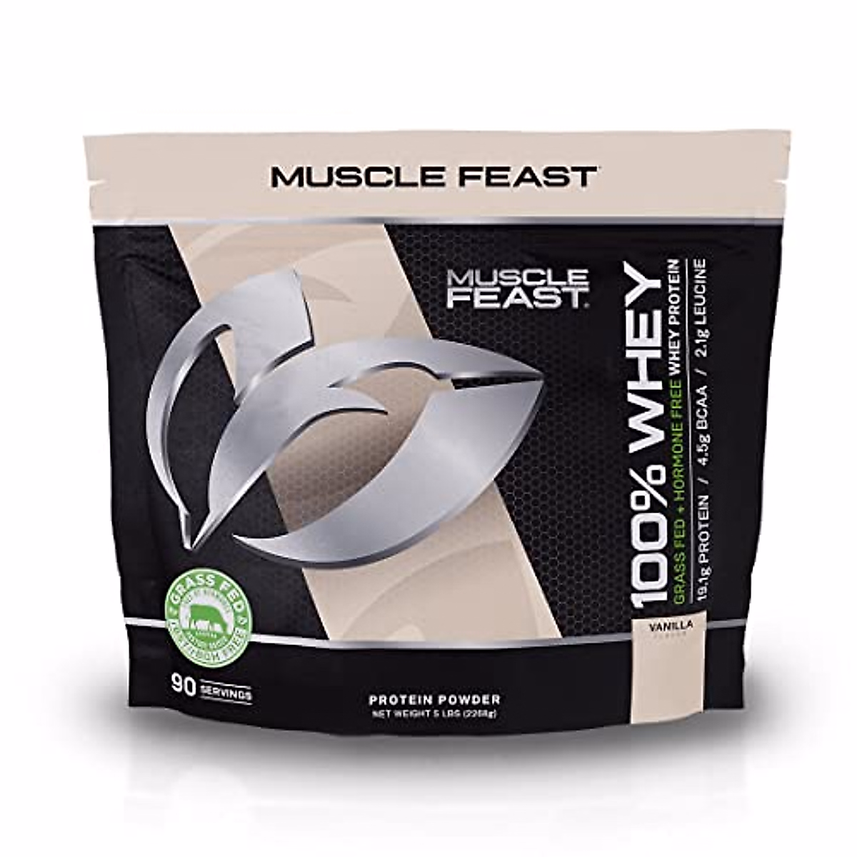 Muscle Feast 100% Grass-Fed Whey Protein, Pastured Raised Hormone Free All Natural, Vanilla, 5lb