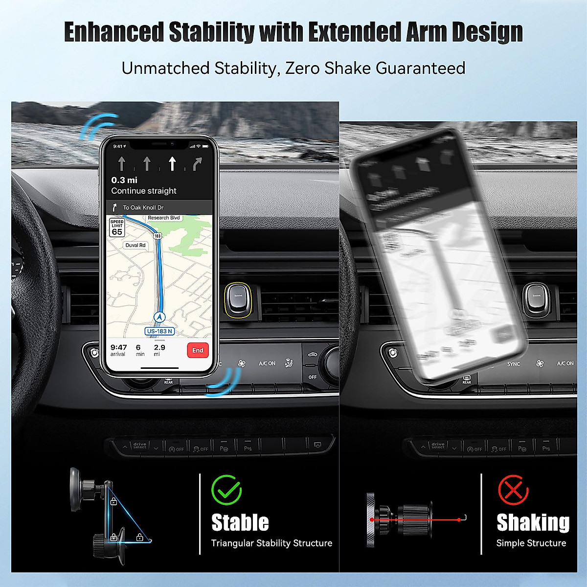 Car Mount for MagSafe,Magnetic Phone Car Mount 20 N52 Strong Magnets,Car Phone Holder with 2 Magnetic Plates,Magnet Phone Holder for iPhone14 13 12 Pro Max Plus,Phone Holder Car Accessories