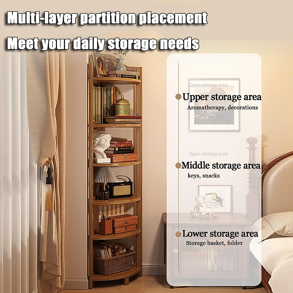 Corner Shelf,Bamboo Corner Stand,Corner Storage Shelf, Counter Organizer Rack,Corner Table Bookshelf,Display Rack Storage Organizer,Bathroom Corner Shelf Stand,for Living Room Kitchen Bedroom A 6th