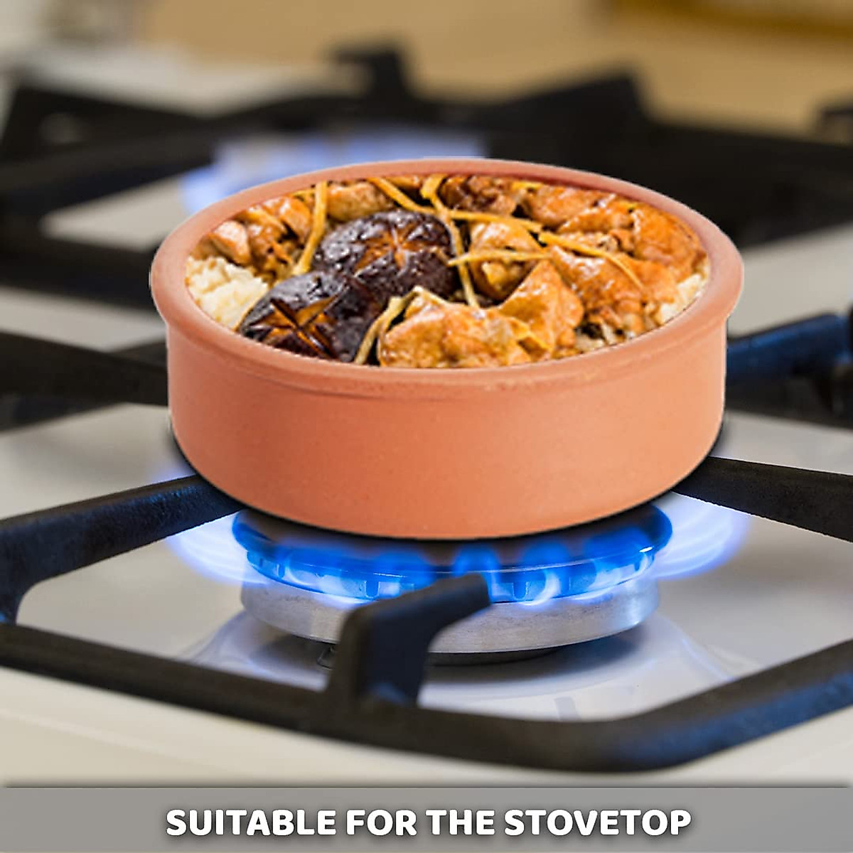 Handmade Clay Pot for Cooking Set of 4, Non-Toxic Large Terracotta Bowls, Clay Cookware for Mexican, Indian, and Korean Dishes, Glazed Earthen Dinnerware Suitable for Stovetop, 5.9 in