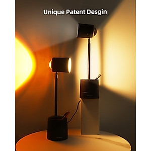 Flymuda LED Desk Lamp with Sunset Lamp, Pen Holder, Led Reading Lamp with 3 Color Modes, 360° Rotation, Battery Operated, Touch Control, Sunset Night Light & Desk Lamp 2 in 1 for Home Office - Black