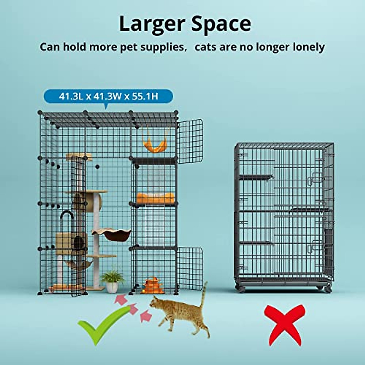Eiiel Large Cat Cage Enclosures with Balcony Indoor DIY Cat Playpen Detachable Metal Wire Kennels Crate 2x3x3 Large Exercise Place Ideal for 1-3 Cat