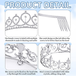 Lyrow 4 Pcs Prom King and Queen Crown Set with Sashes and Tiara Prom Sashes for Graduation Halloween Costume(Silver, Silver)