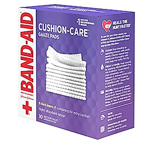 Band-Aid Brand Cushion Care Non-Stick Gauze Pads, Individually-Wrapped, Medium, 3 in x 3 in, 10 ct