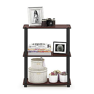 Furinno Turn-S-Tube 3-Tier Compact Multipurpose Shelf Display Rack with Square Tube, Dark Cherry/Black