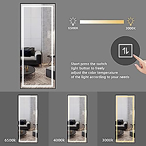 LAIYA 65”x 21” Full Length Wall Mirror with 3 Colors LED Light, Stand Up Body Mirror and Wall Full Body Mirror, Tall Full Size Mirror for Bedroom Cloakroom Gyms, Giant Floor Dressing Mirror