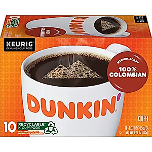 Dunkin' 100% Colombian Medium Roast Coffee, 10 Keurig K-Cup Pods