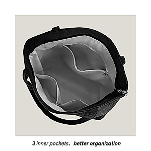 Prite Corduroy Tote Bag for Women Large Shoulder Bag with Zipper and Pockets for College School Work Travel Shopping (Black)