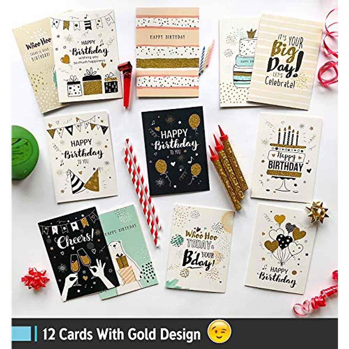 Happy Birthday Cards Assortment - Bday Cards in Bulk - 5x7 Assorted Variety Box Set 40 Pack Unique Designs with Envelopes - Birthday Card for Men Women Kids - for Office - Greeting Message Inside