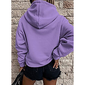 SHEWIN Womens Sweatshirt Long Sleeve Fleece Hoodies Pullover Tops Lightweight 2023 Fall Fashion Oversized Sweatshirts for Women Loose fit,US 8-10(M),Purple