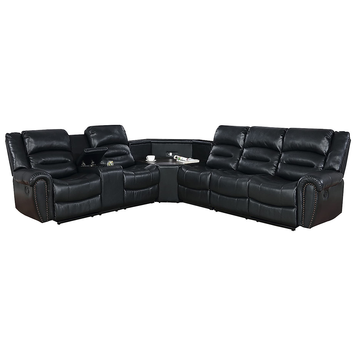 Nathaniel Home Couch Set Reclining sectional Sofa, Jet Black