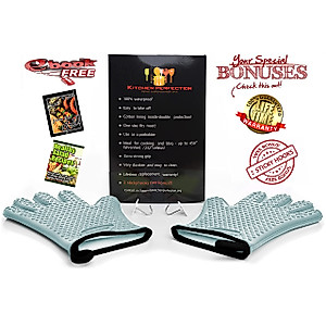 XL Aqua Silicone Smoker Oven Gloves + Meat Cleaver Kitchen Knife -Professional 7" Serbian Chef Knife
