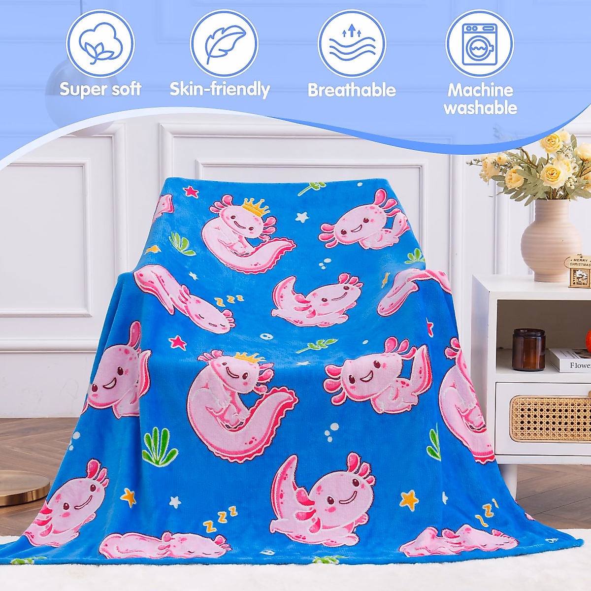 Axolotl Toys Gifts for Girls - Pink Axolotl Blanket Glow in The Dark for Kids Ages 1 2 3 4 5 6 7 8 9 10 11 12 - Axolotl Toy Costume Decorations for Toddler Baby Teens Birthday Christmas Child Gifts